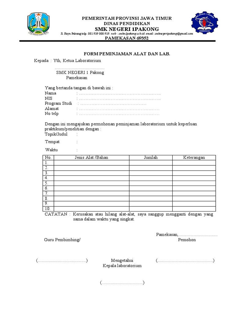 Form Peminjaman Alat | PDF | Teknologi & Rekayasa
