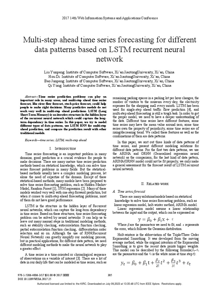 Multi-Step Ahead Time Series Forecasting For Different Data Patterns Based On LSTM Recurrent ...