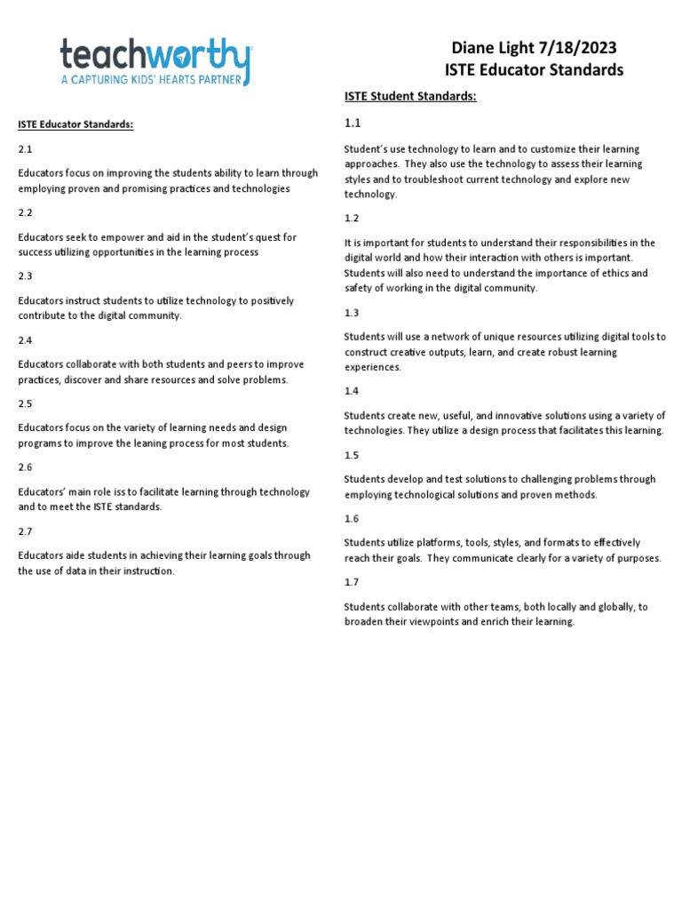 ISTE Standards for Educators Overview | PDF | Teachers | Learning