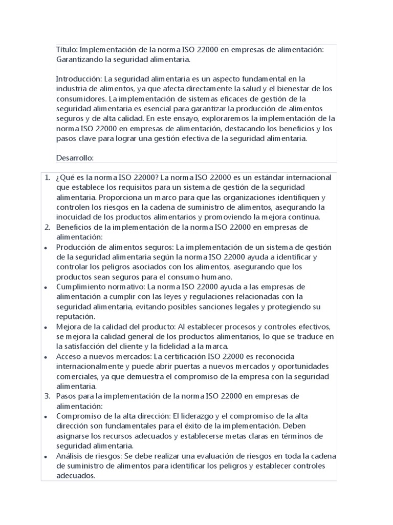 Iso 22000 | PDF | Seguridad alimenticia | Calidad (comercial)