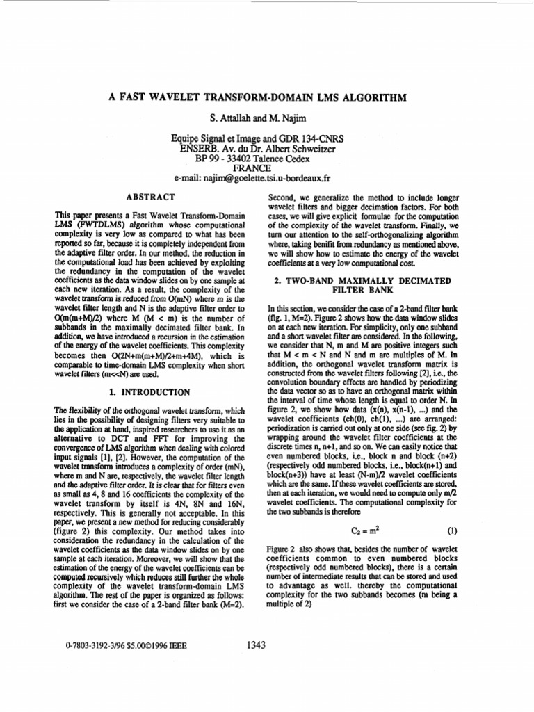 A Fast Wavelet Transform Domain Lms Algorithm Pdf Wavelet Electrical Engineering