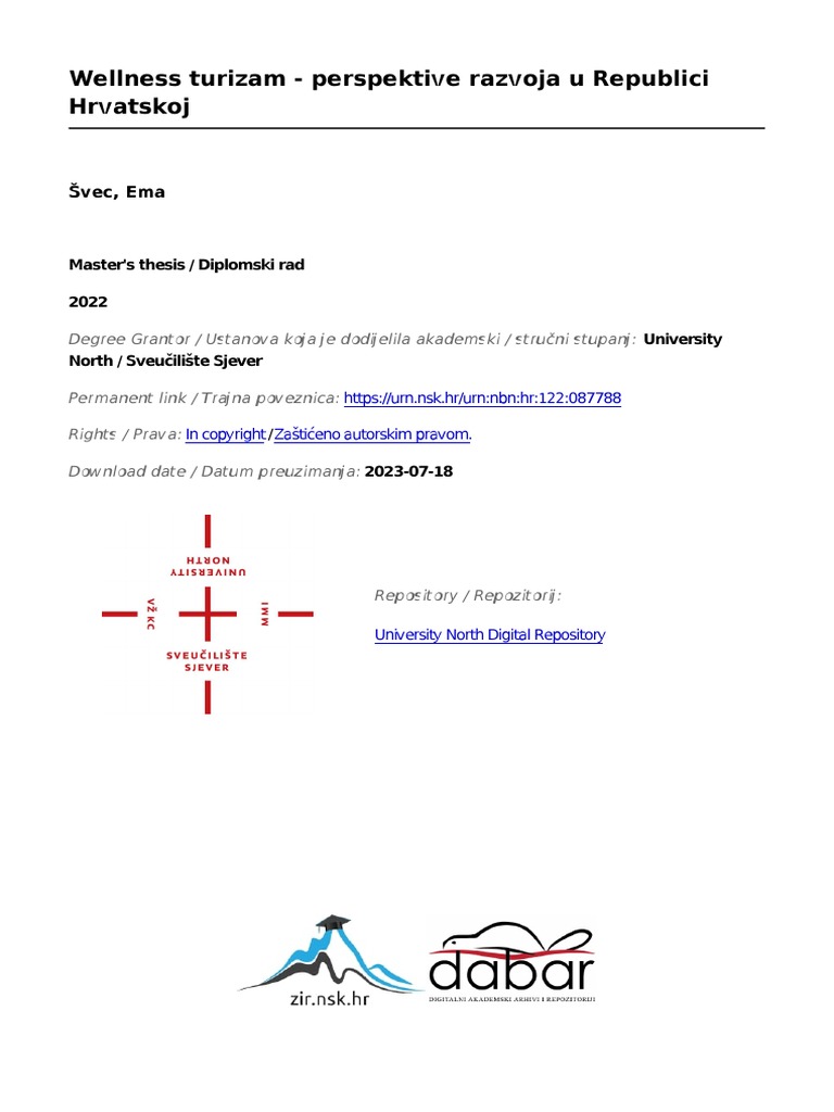 Wellness Turizam - Perspektive Razvoja U Republici Hrvatskoj Svec | PDF
