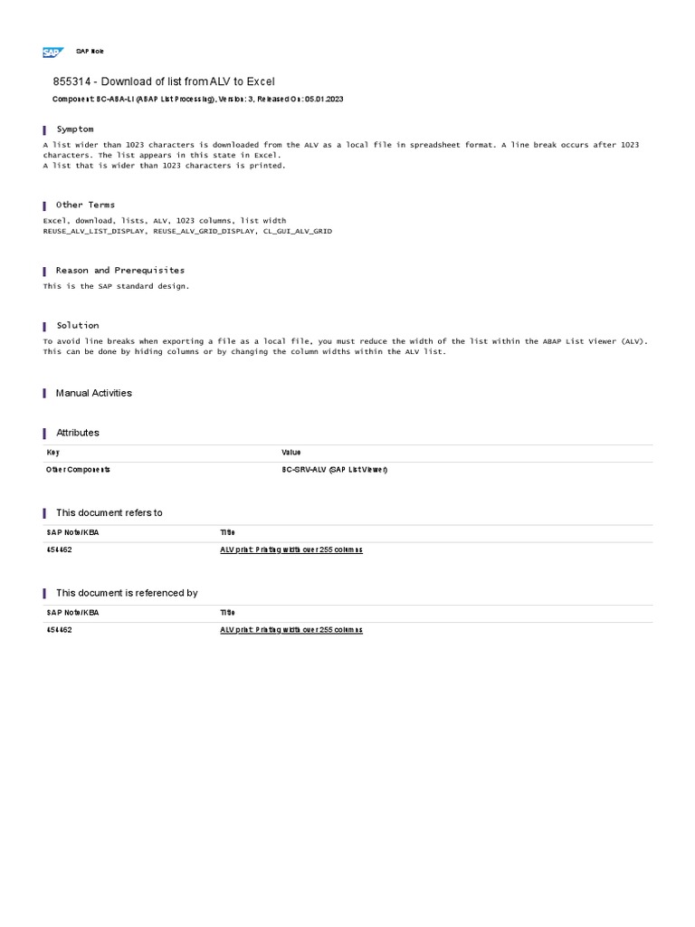 of List From ALV To Excel: Symptom | PDF
