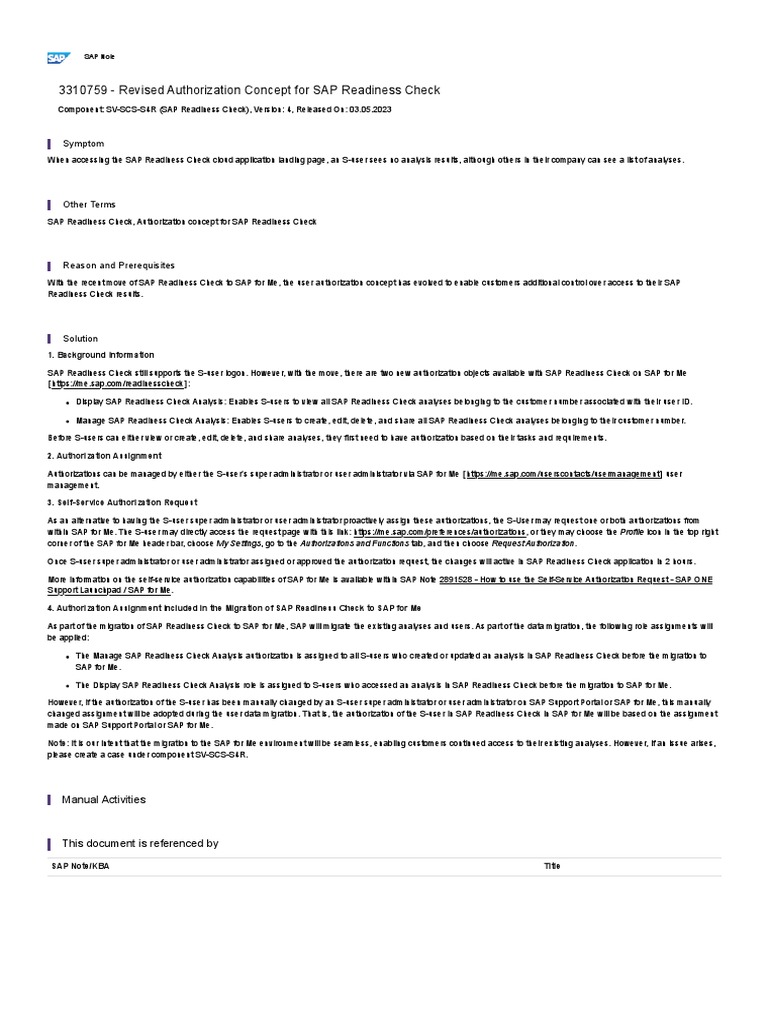Revised Authorization Concept For SAP Readiness Check | Download Free PDF | Icon (Computing ...