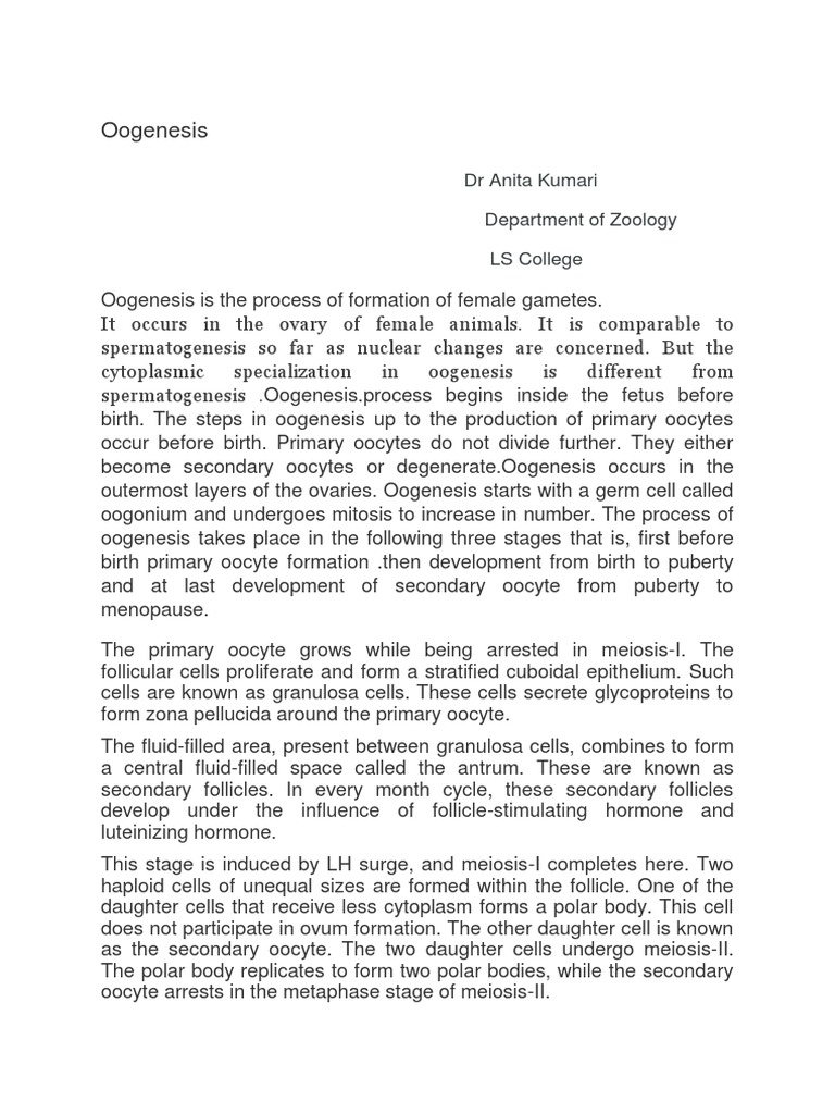 Oogenesis 0 | PDF | Meiosis | Biological Interactions