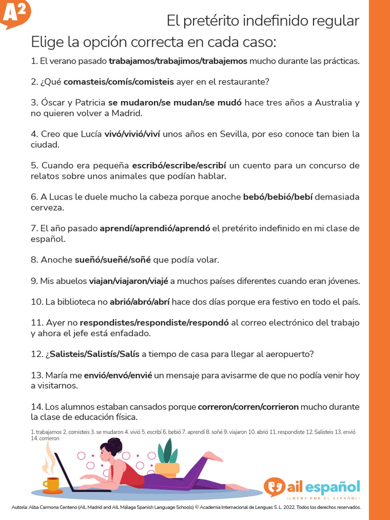 Ejercicios de Pretérito Indefinido Regular | PDF | Viajes y turismo ...