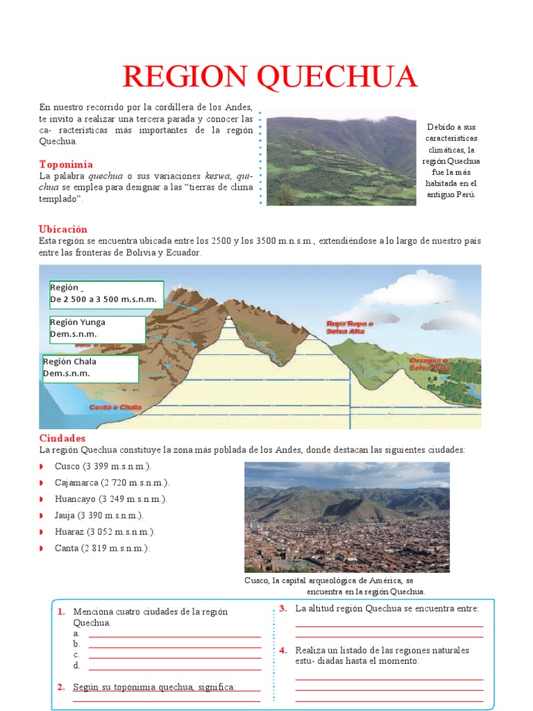 La Región Quechua para Sexto Grado de Primaria | PDF | Clima | Clima ...