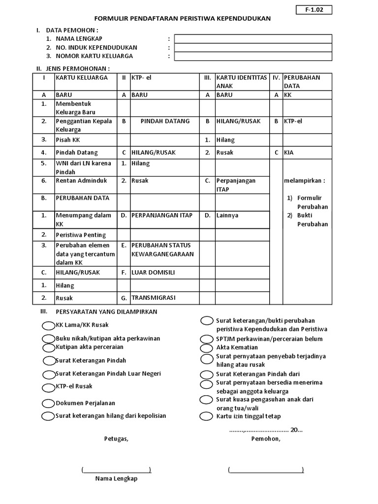 Formulir Pendaftaran Peristiwa Kependudukan | PDF
