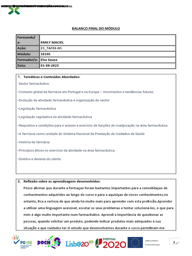 Modelo de Reflexão PRA 10145 | PDF | Farmacêutico | Farmácia