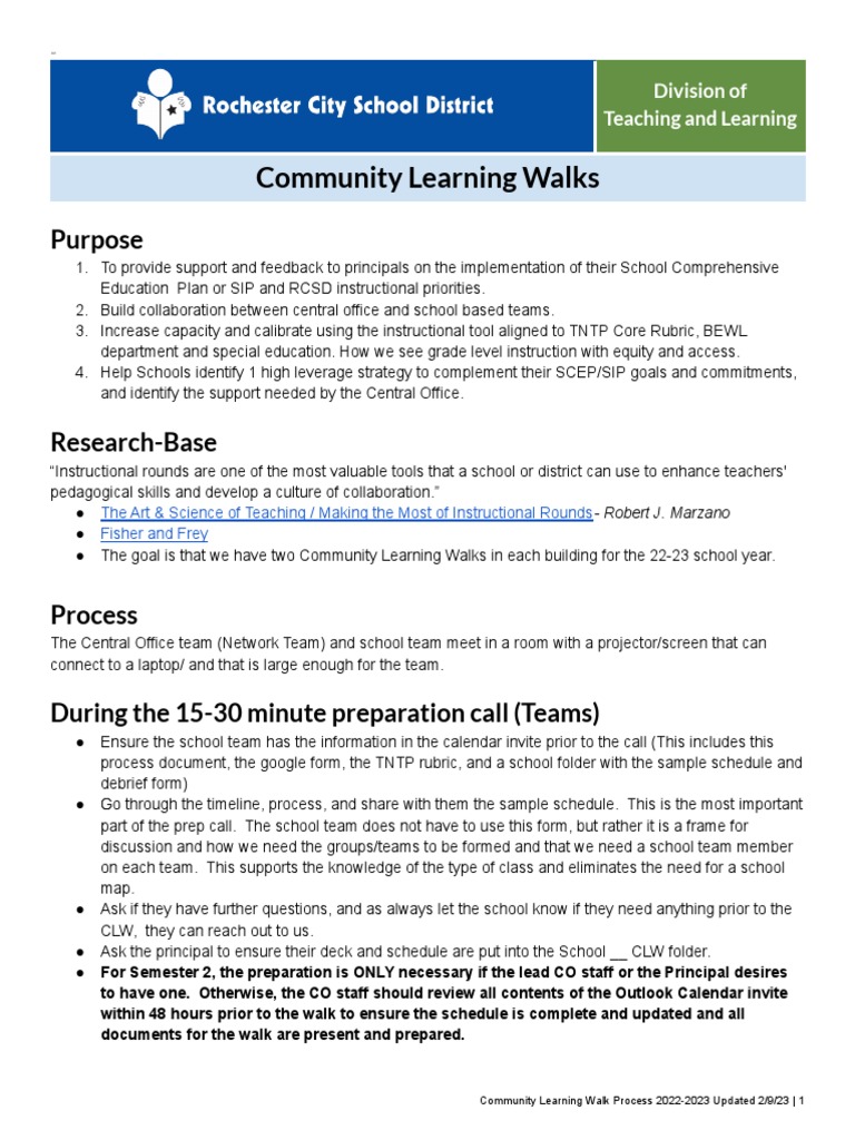 Community Learning Walks Process 2.9.23 | PDF | Teachers | Behavior ...