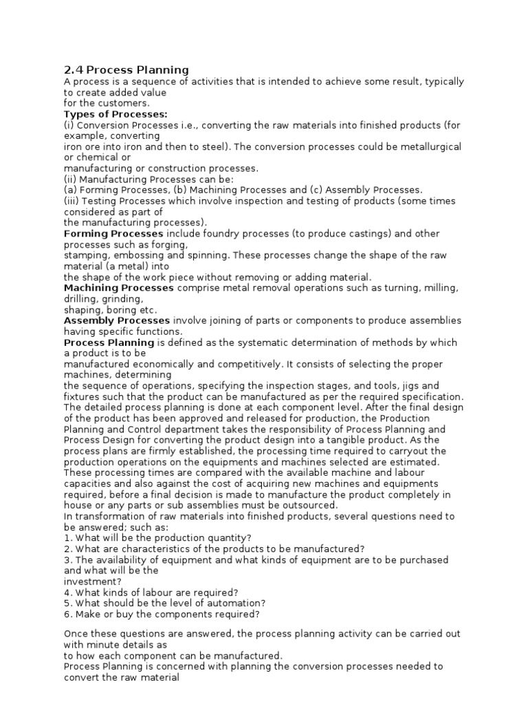 Process Planning | PDF | Operations Management | Industries
