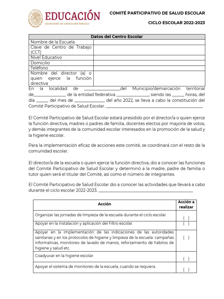 Comité Salud Escolar 2022-2023 | PDF | Higiene