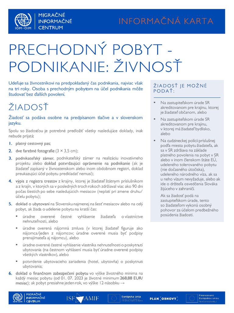 MIC Info-Sheet 2023 PP Zivnost 01-07-2023 | PDF