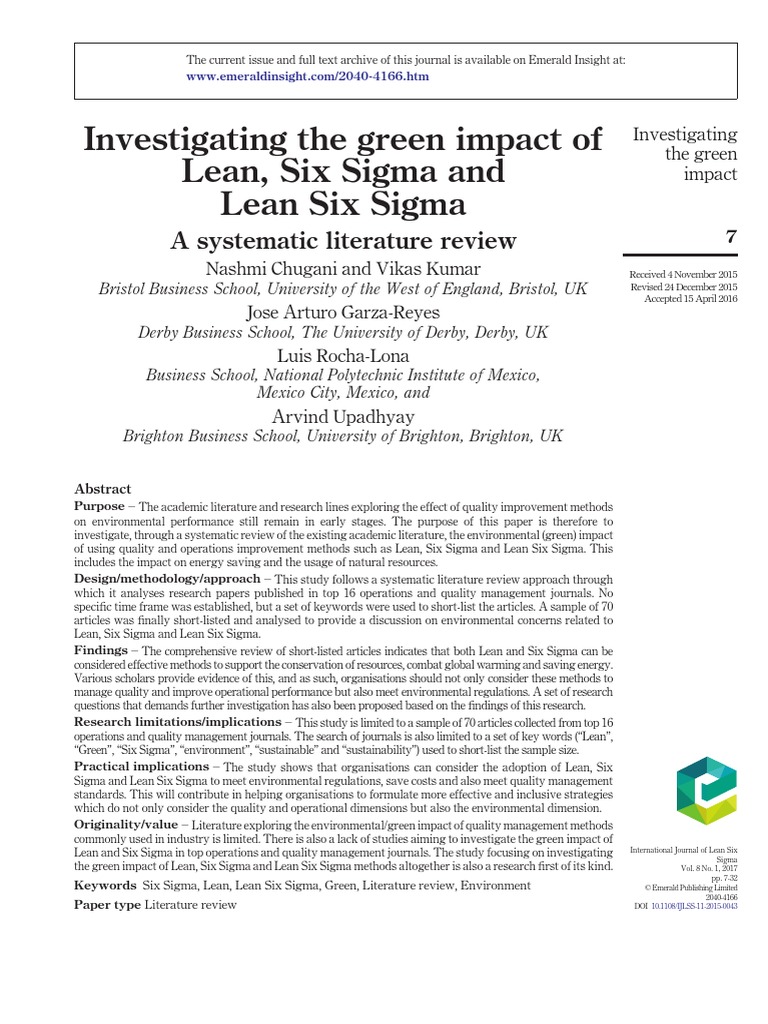 Investigating The Green Impact of Lean, Six Sigma and Lean Six Sigma ... Investigating The Green Impact of Lean, Six Sigma and Lean Six Sigma ...
