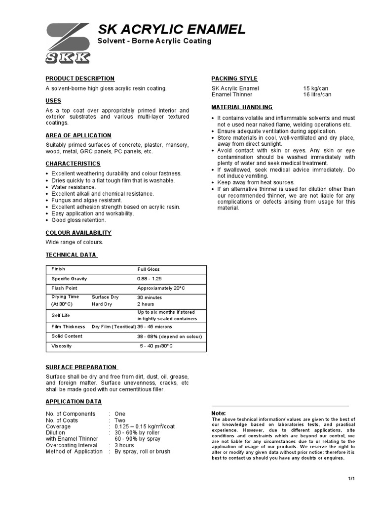 SK Acrylic Enamel | PDF | Coating | Vitreous Enamel