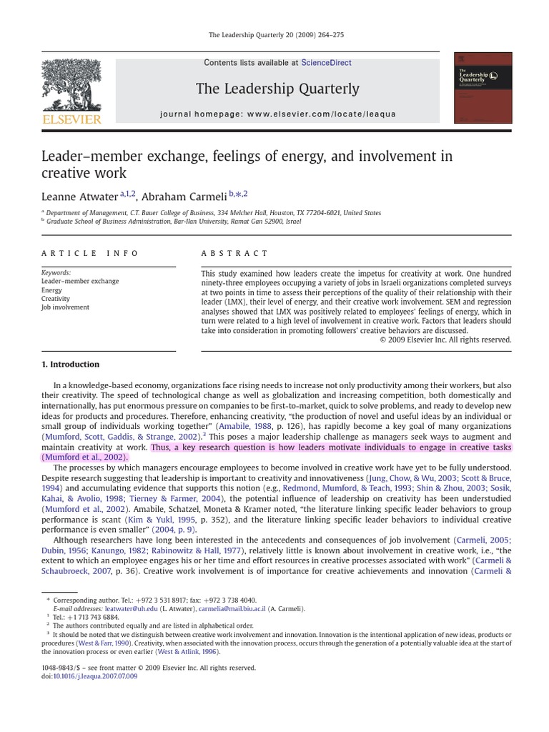 Leader-Member Exchange and Creativity | PDF | Leadership | Structural ...