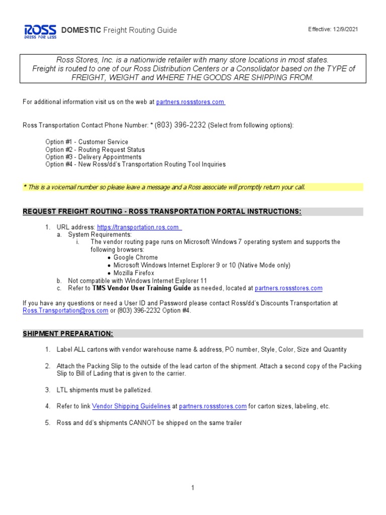 Ross Stores DOMESTIC Routing Guide 2021 - Eff 120921 | PDF | Cargo ...