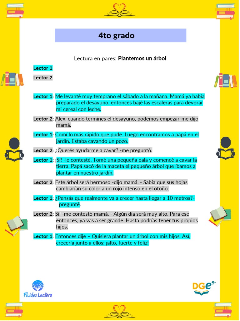 FLUIDEZ Lectura de Pares 4to Grado Plantemos Un Arbol | PDF
