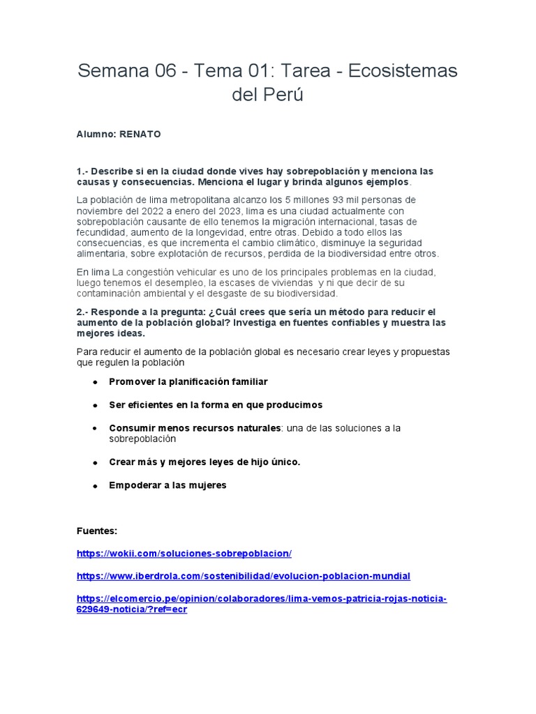 Tarea de Medio Ambiente Semana 6 Ecosistemas | PDF