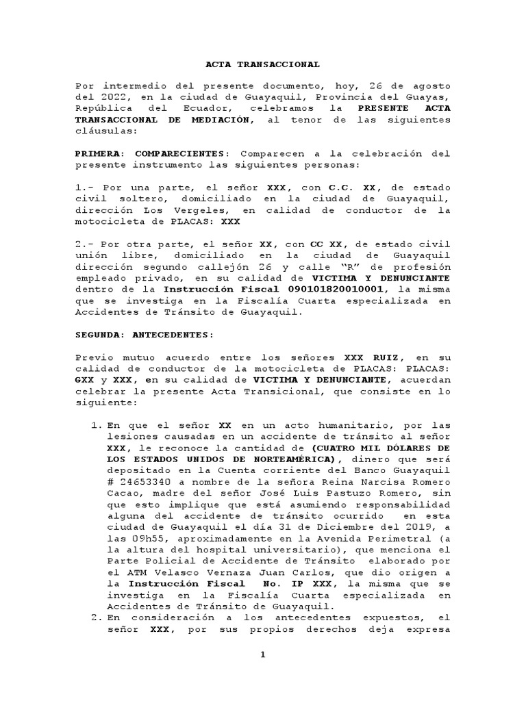 Acta Transaccional | PDF | Derecho penal | Fiscal