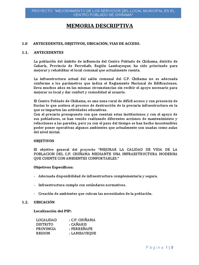 Memoria Descriptiva General Ok | PDF | Infraestructura | Clima