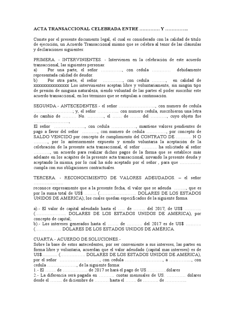 Acta Transaccional de Mutuo Acuerdo | PDF | Pagos | Justicia
