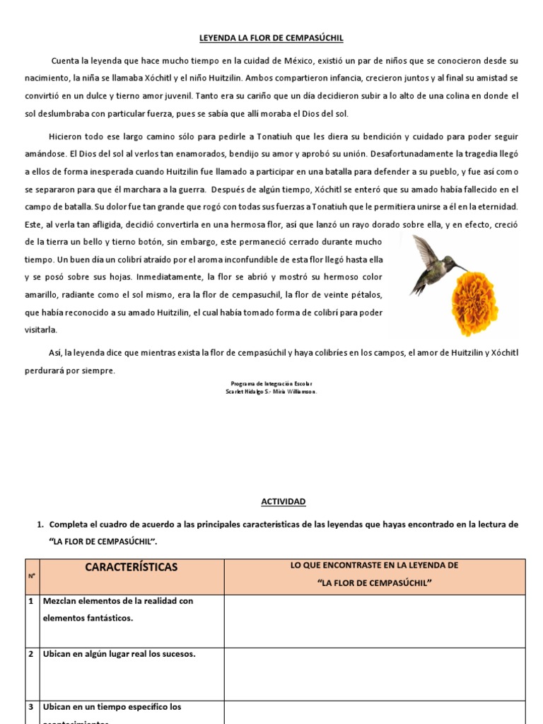 Leyenda La Flor de Cempasúchil | PDF | Flores | Amor