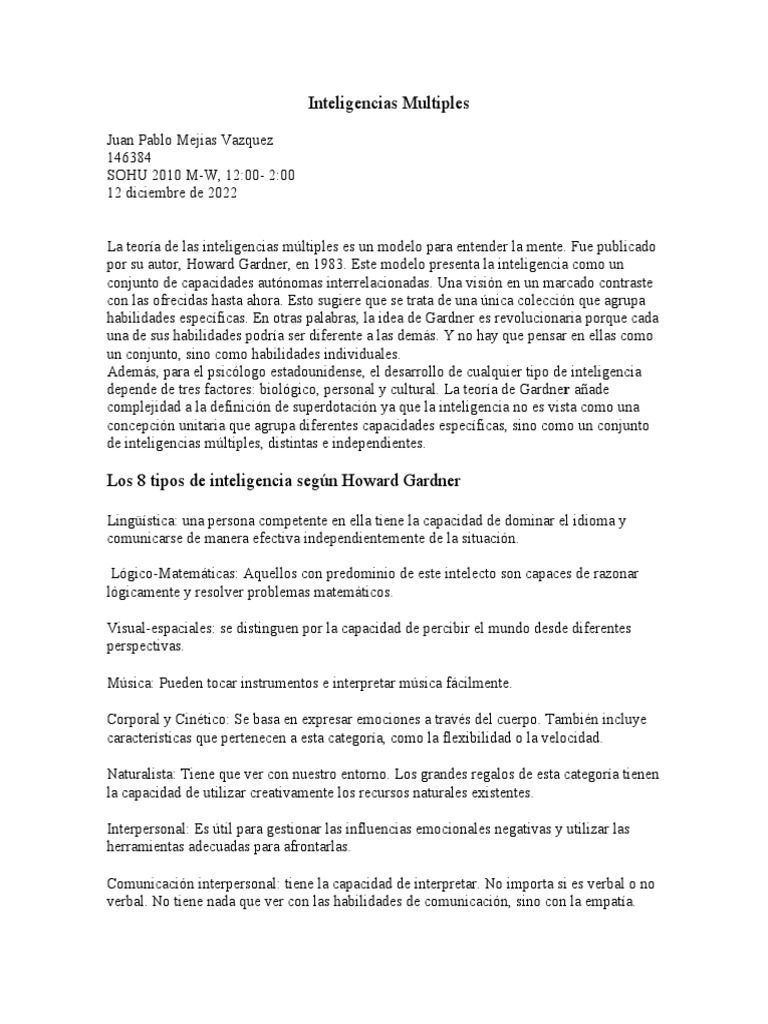 Inteligencias Multiples | Descargar gratis PDF | Inteligencia | Psicología cognitiva