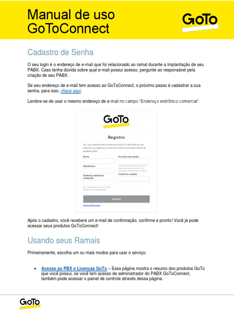 Goto - Manual GoToConnect - Usuário Do Ramal | PDF | Aplicativo para celular | Android (sistema ...