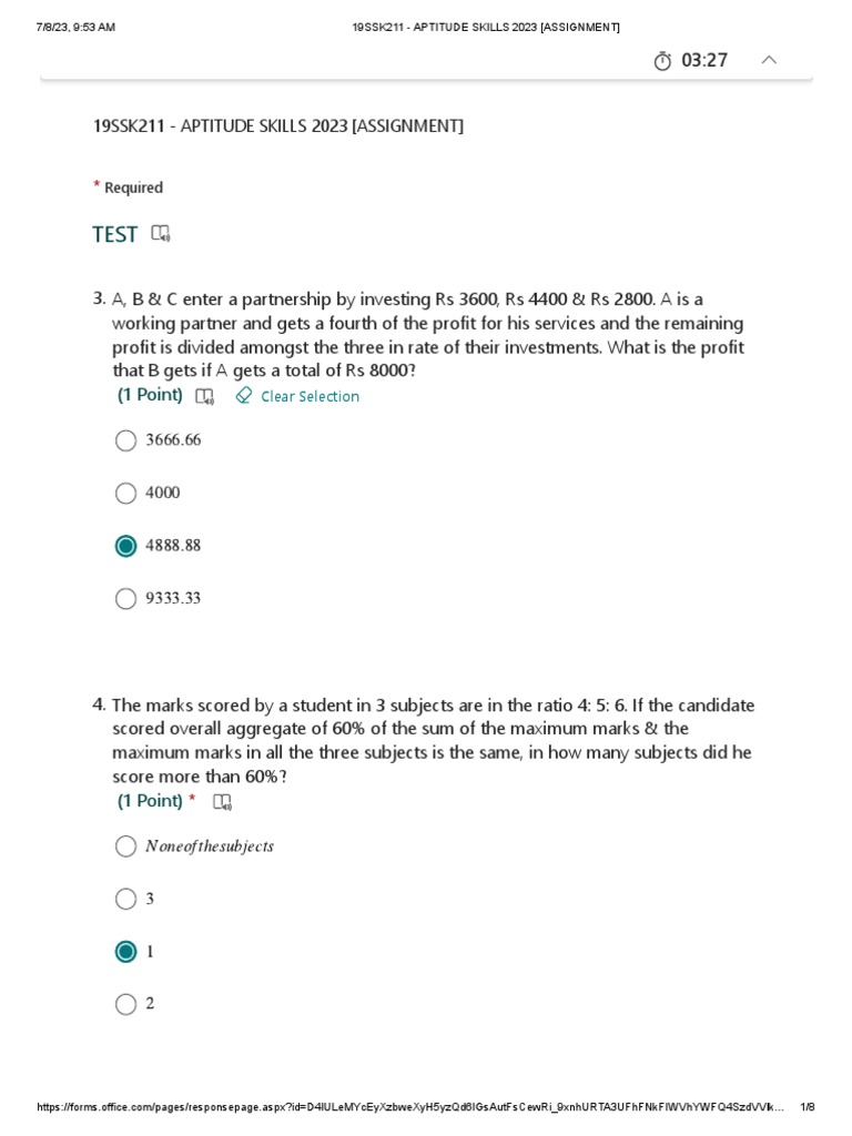 19ssk211 - Aptitude Skills 2023 (Assignment) | PDF | Speed | Economies