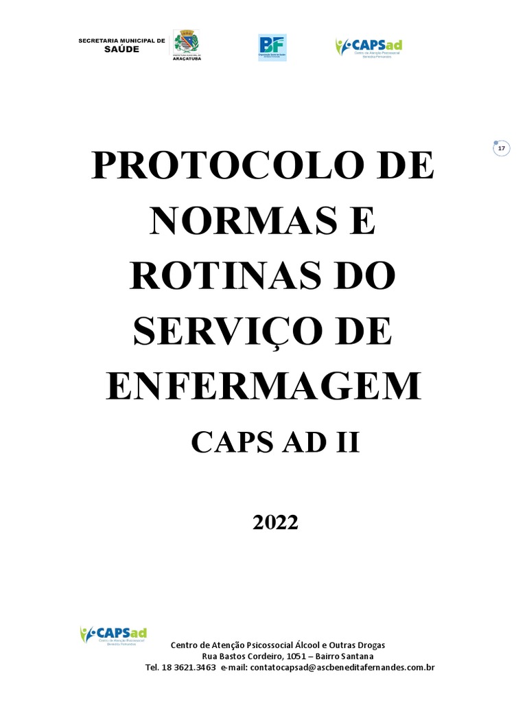 Protocolo de Normas e Rotinas Do Serviço de Enfermagem Caps Ad 2022 ...