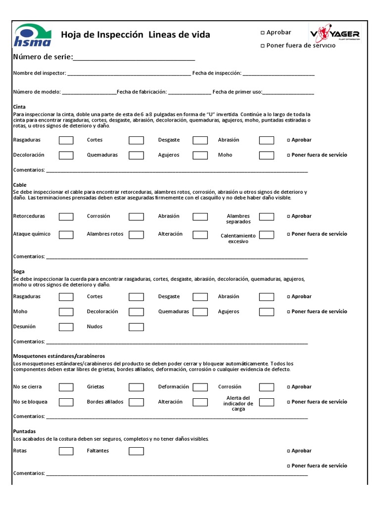 Check List de Inspeccion de Linea de Vida | PDF Check List de Inspeccion de Linea de Vida | PDF
