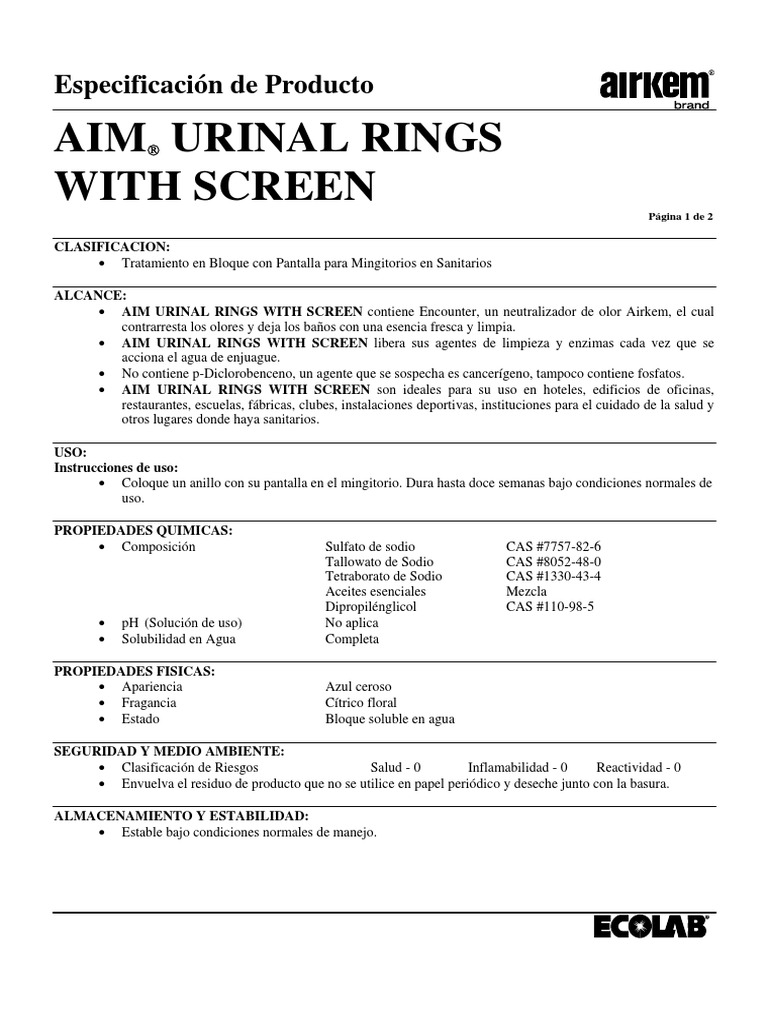 Aim Urinal Rings With Screen' | PDF | Agua | Ciencias fisicas