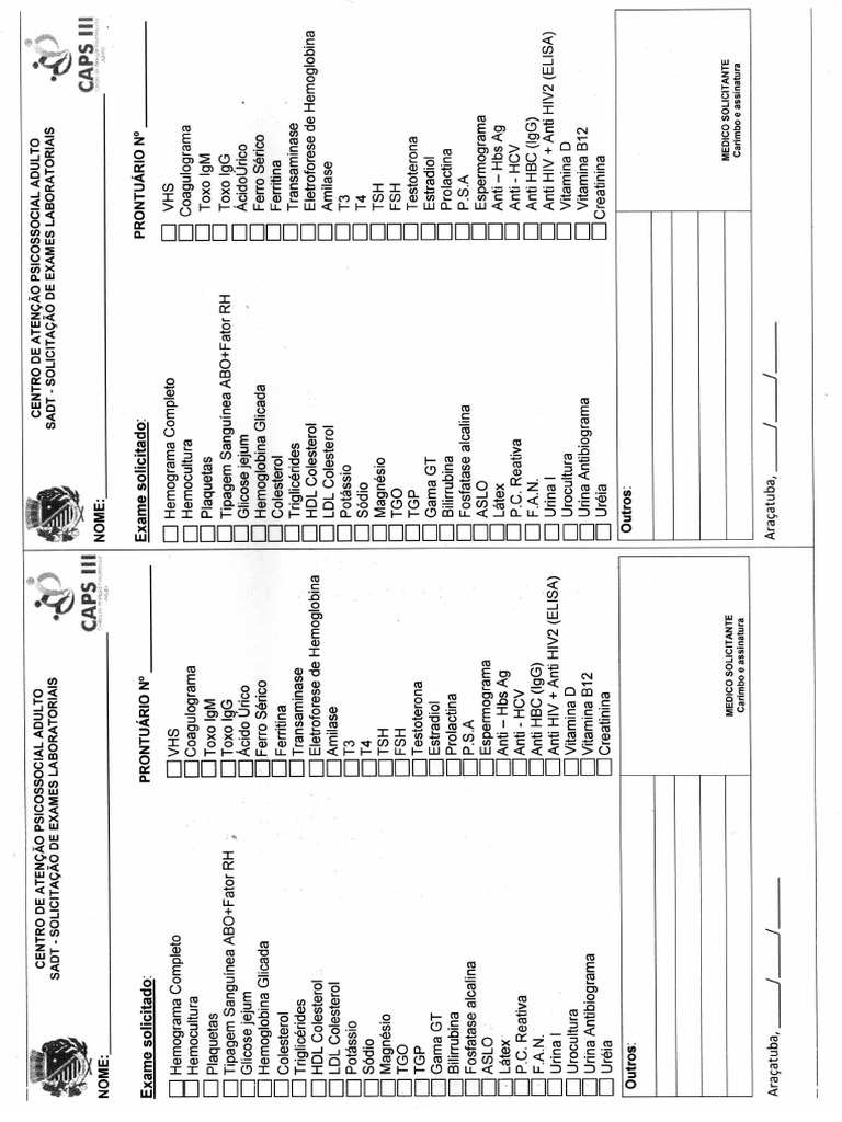 Solicitação De Exames Laboratoriais Pdf
