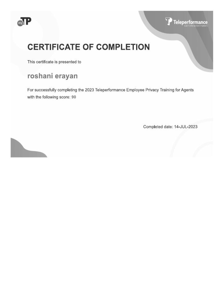 Teleperformance Global Security Certificate | PDF