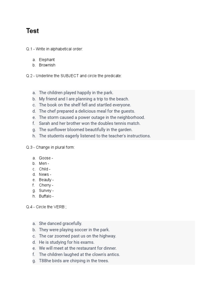 Test - Chapter 1 To 21 | Download Free PDF | Grammatical Gender ...
