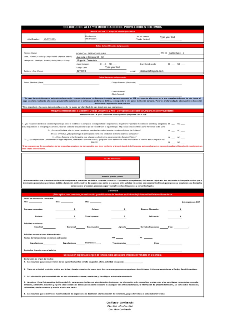 Vendor Create Form Colombia | Descargar gratis PDF | Bancos ...