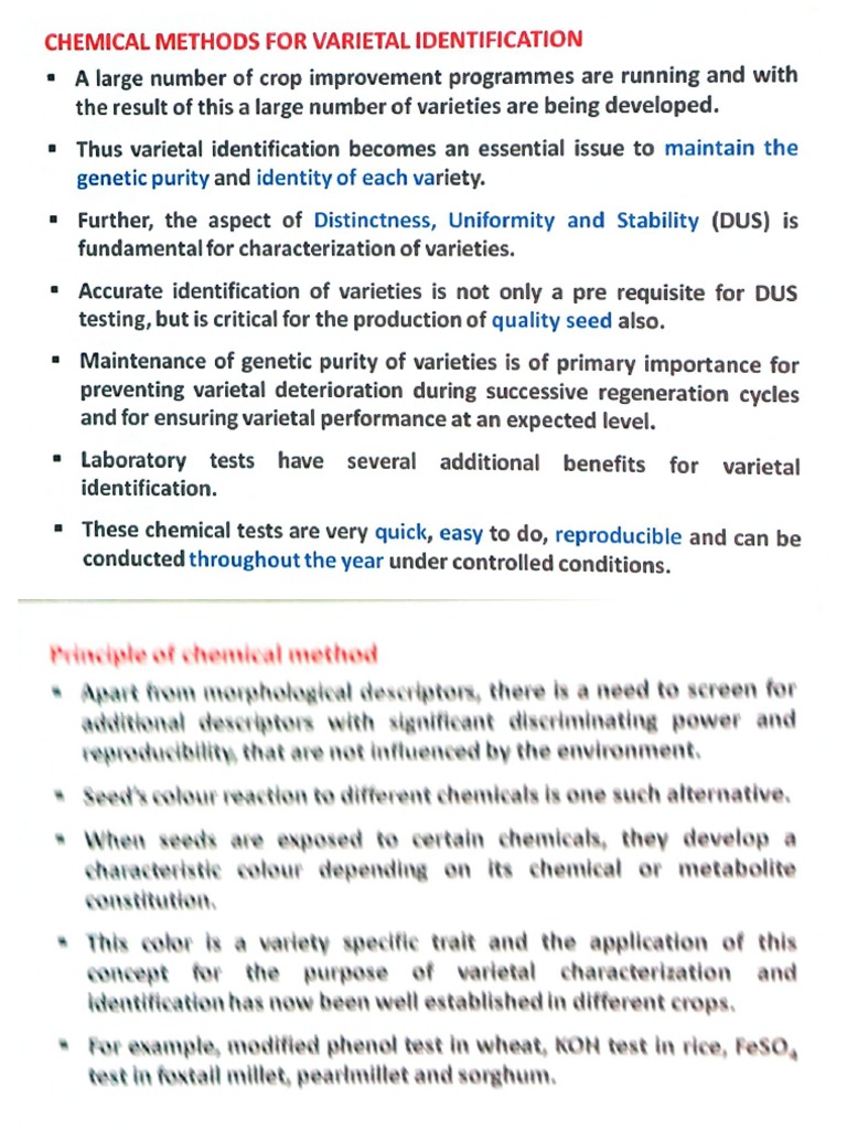 Varietal Identification Through Chemical Method Anil Sir | PDF