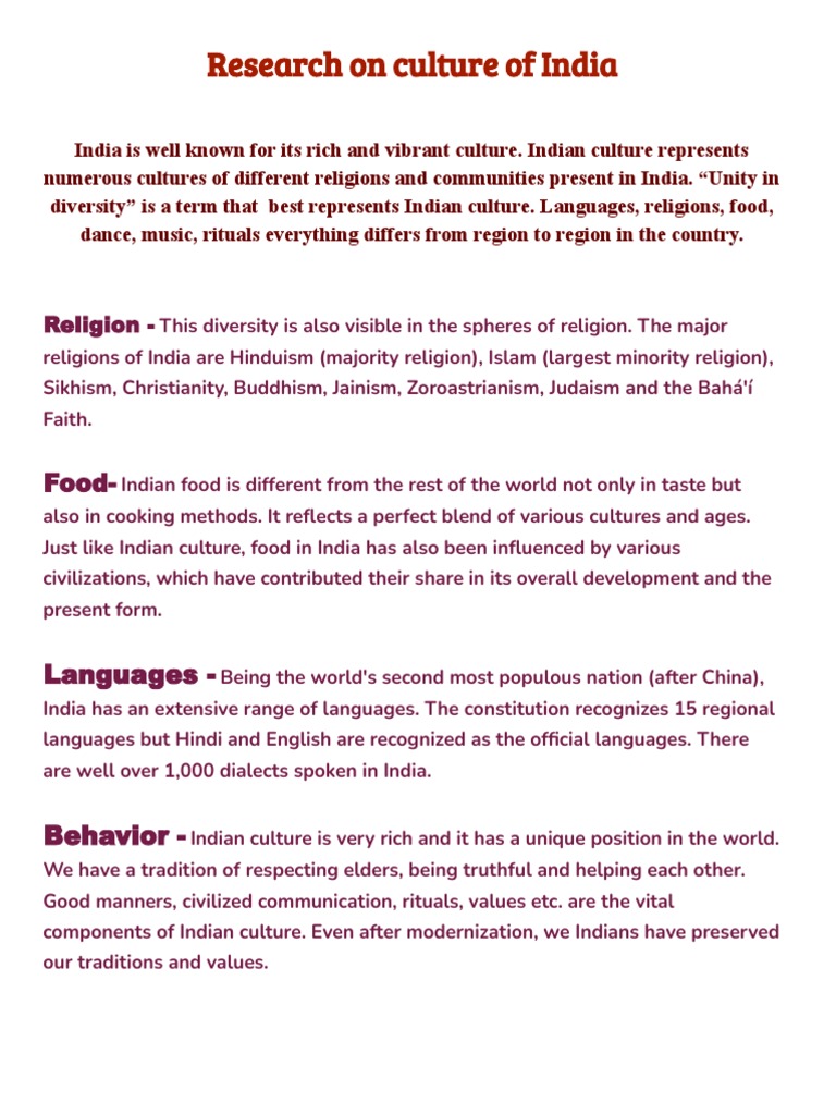 Research On Culture of India | PDF