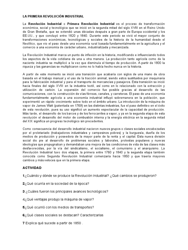 La Primera Revolución Industrial | PDF | Revolución industrial | Economias