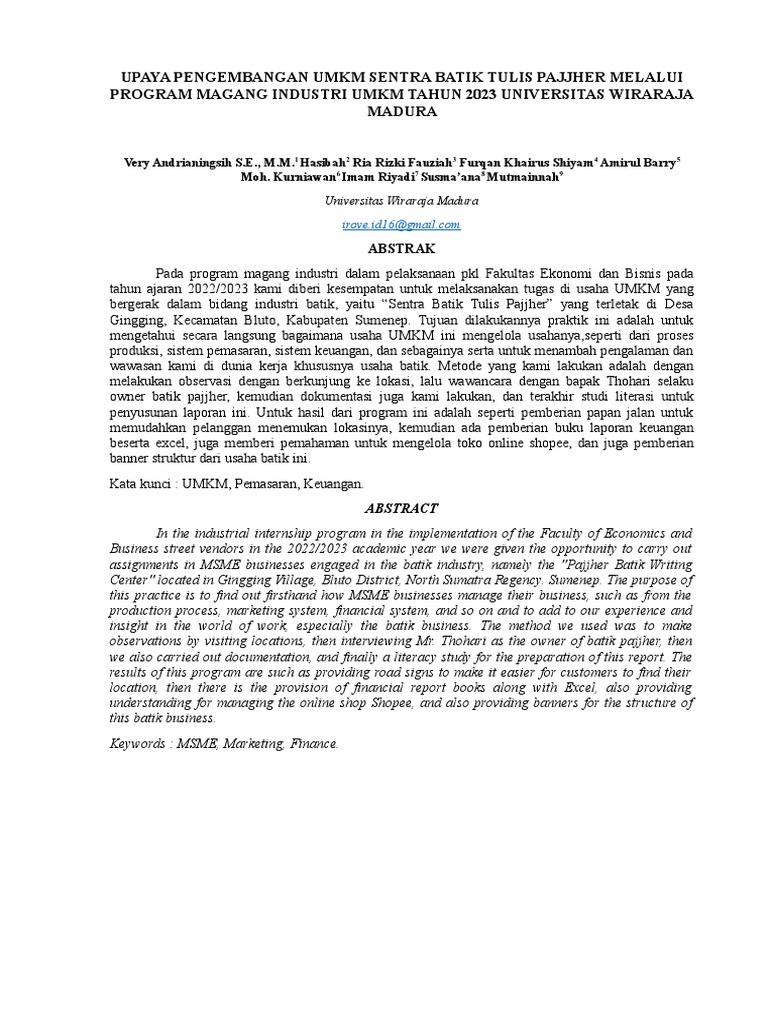 Upaya Pengembangan Umkm Sentra Batik Tulis Pajjher Melalui Program ...