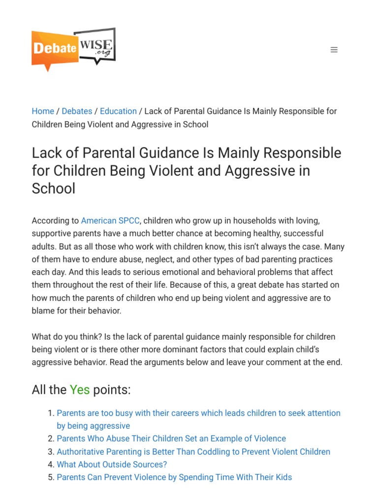 Lack of Parental Guidance Is Responsible For Children Being Violent ...