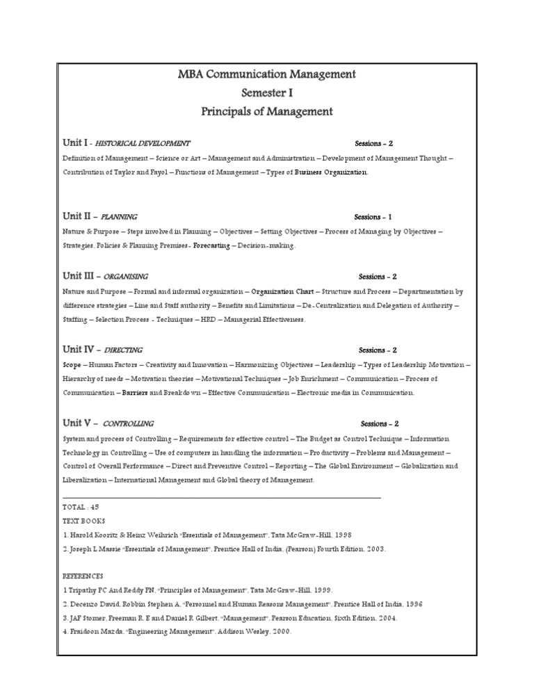 MBA Principles of Management Syllabus | PDF | Career & Growth