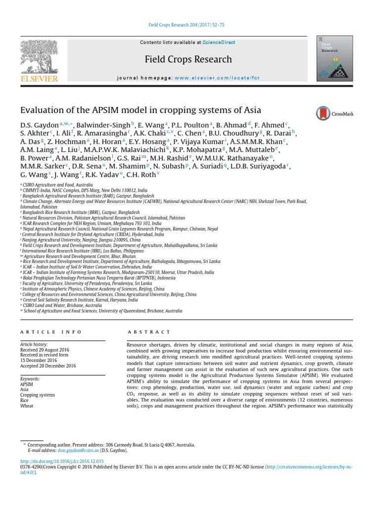 Evaluation of The Apsim Model in Cropping Systems of Asia | PDF ...