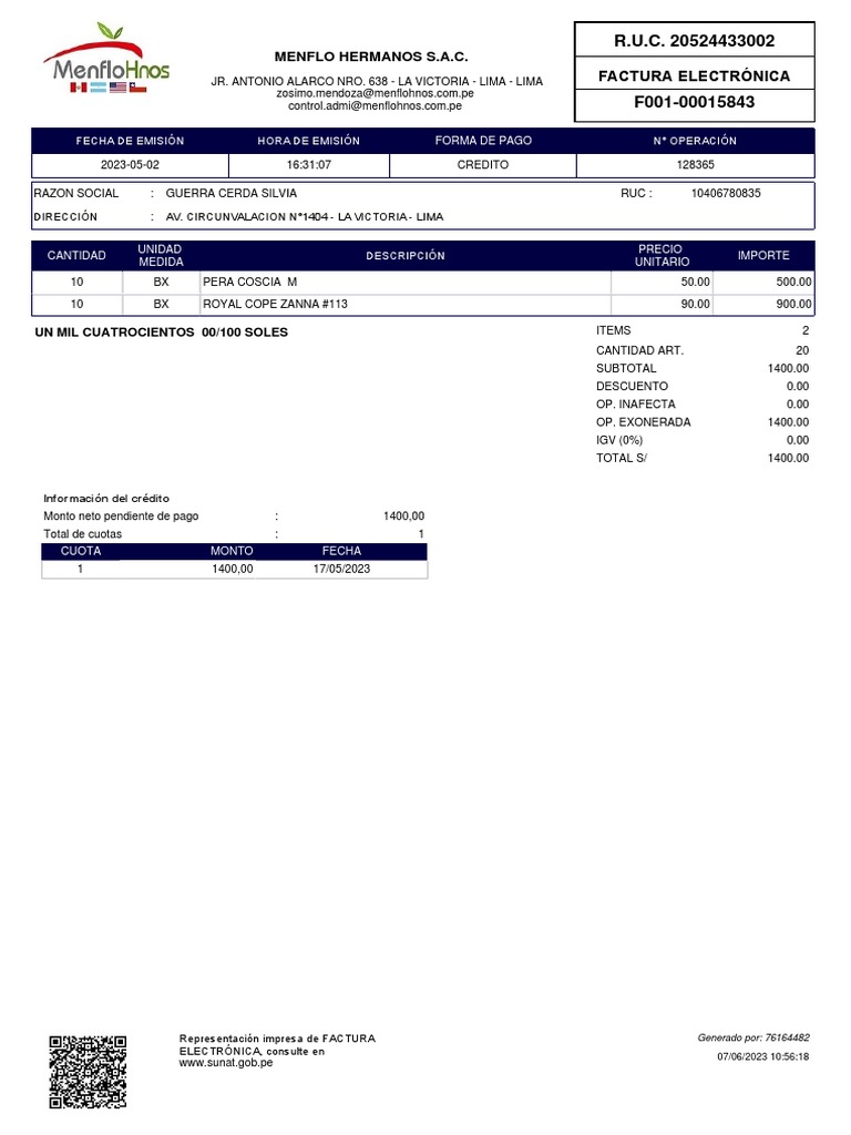 Factura - Electronica 001-15843 | PDF