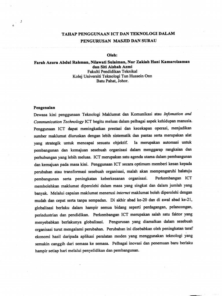 Tahap Penggunaan ICT Dalam Pengurusan Ma | PDF