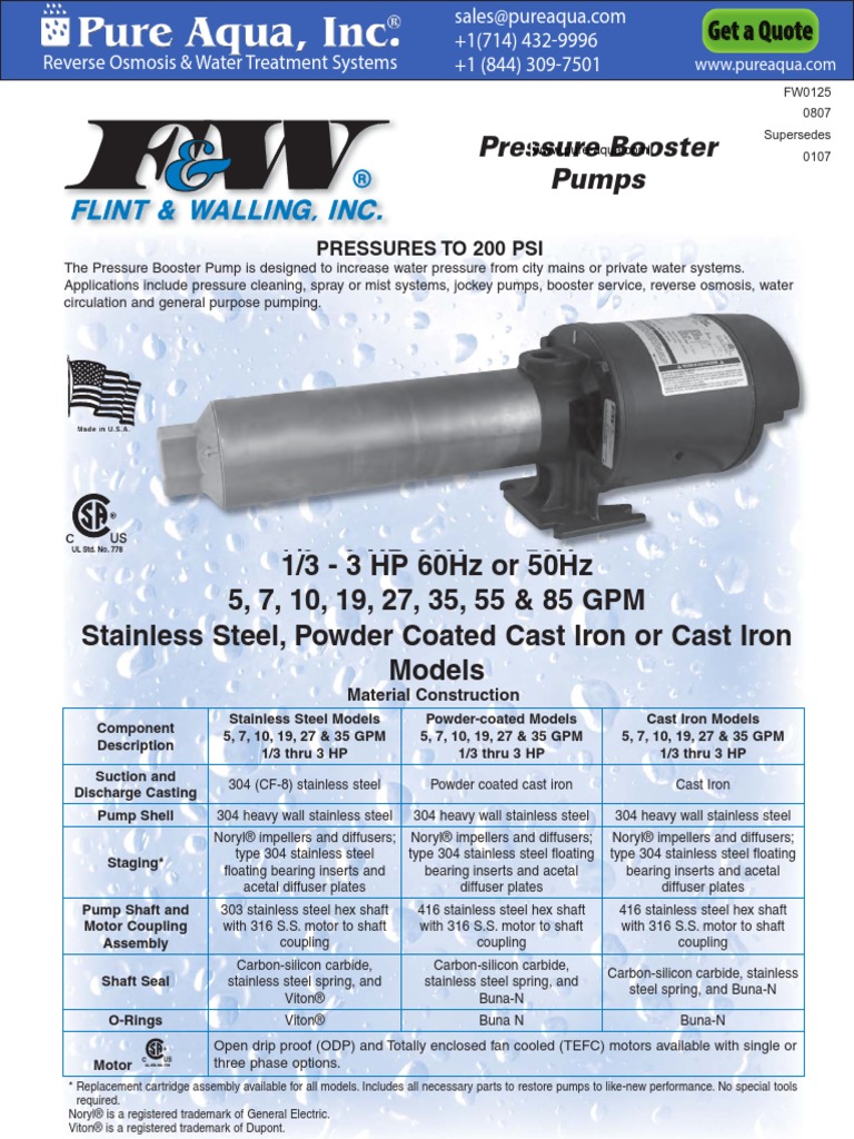 Flint and Walling Booster Pump | PDF | Liquids | Gas Technologies
