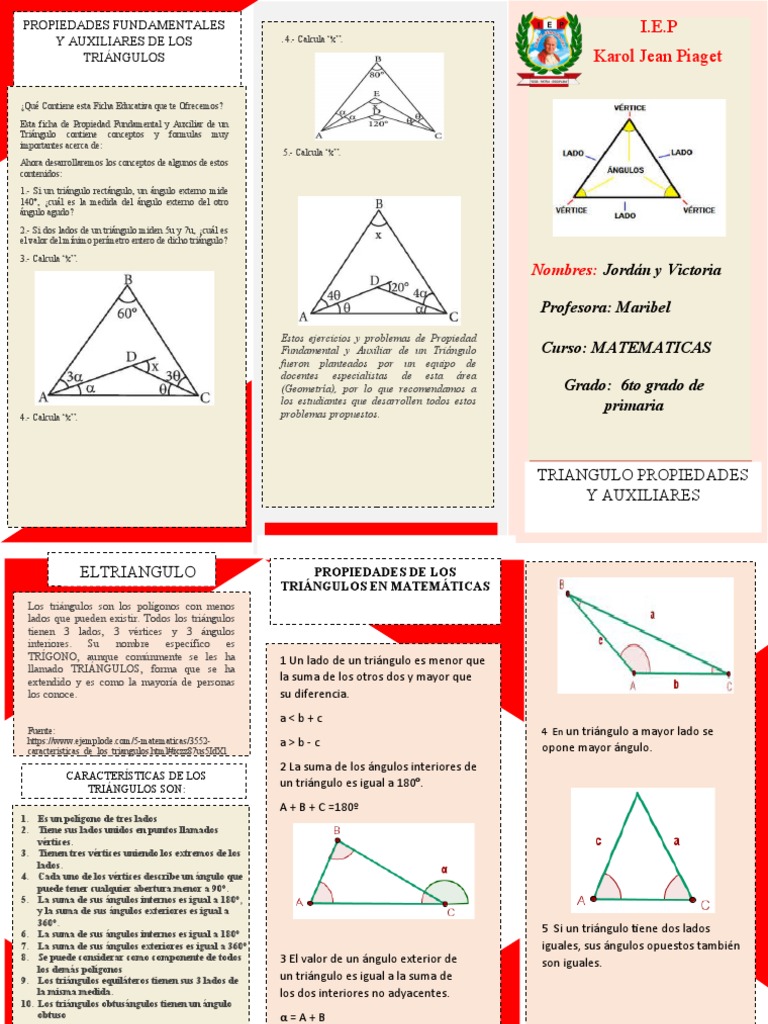 Triptico Triangulo Propiedades y Auxiliares | PDF | Triángulo | Ángulo