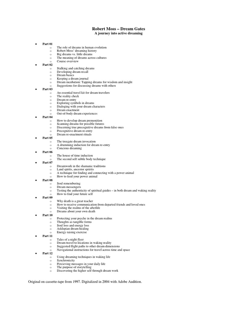 Robert Moss - Dream Gates Chapter Information | Download Free PDF ...