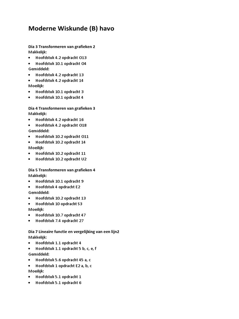 Opdrachten Bij Dias Wiskunde B Havo Moderne Wiskunde Versie 2.0 | PDF
